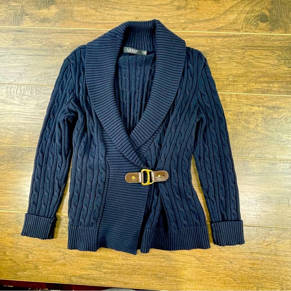 Ralph Lauren | Sweaters | Lauren Ralph Lauren Sweater Blue Cable Knit Belted Cardigan Pl | Poshmark